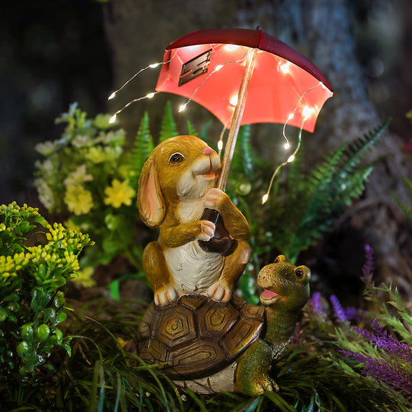 Gigalumi Solar Rabbit and Turtle Garden Statue Set (1 Pack)